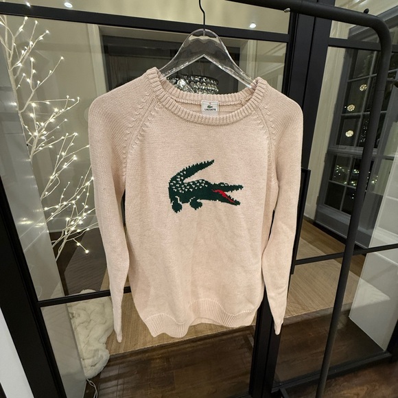 Lacoste | Sweaters | Lacoste Beige Sweater With Iconic Large Croc Logo ...
